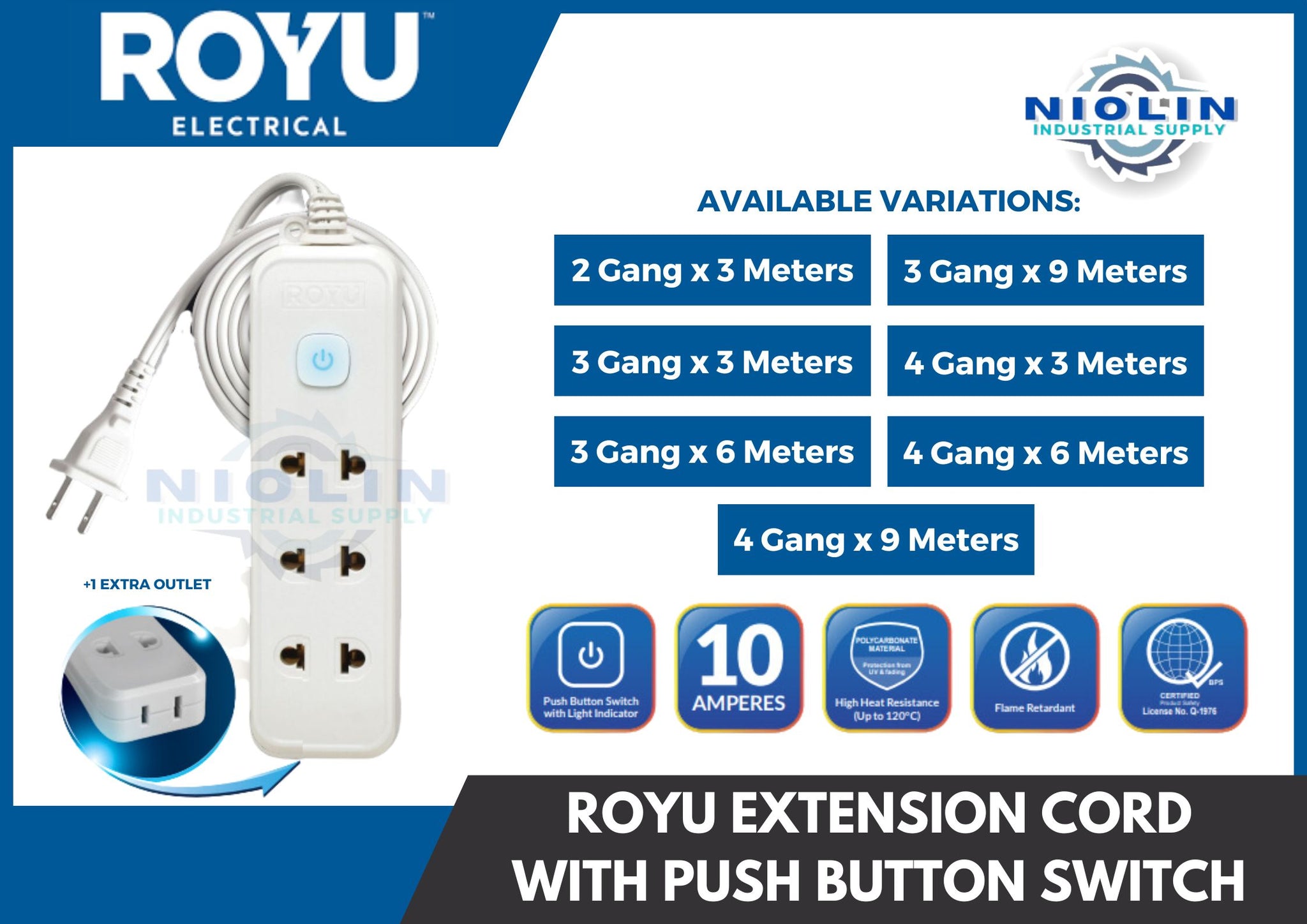 ROYU Extension with Push Button Switch – Niolin Industrial Supply
