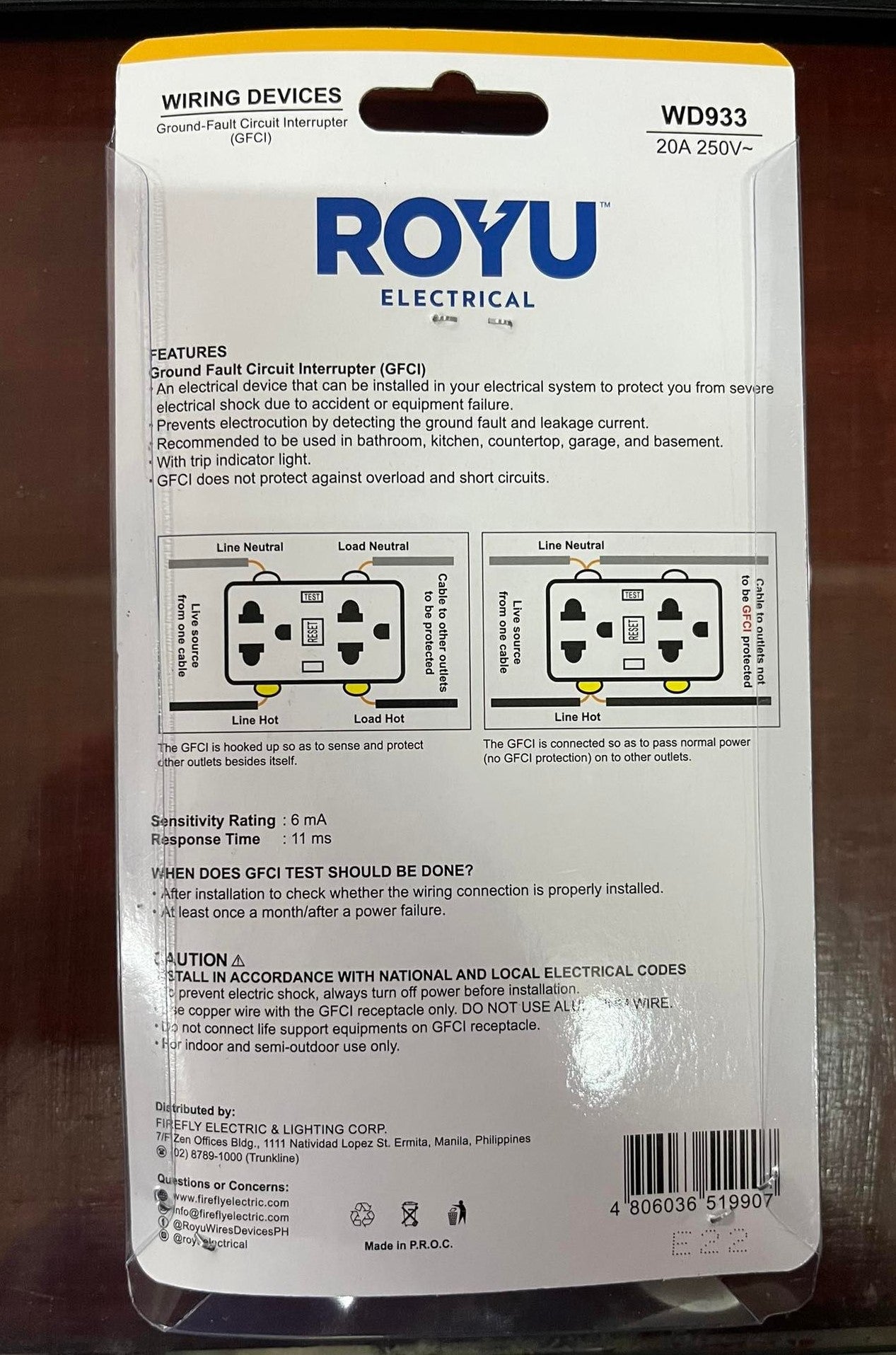 ROYU GFCI Universal Outlet ( 20A, 250V ) – Niolin Industrial Supply
