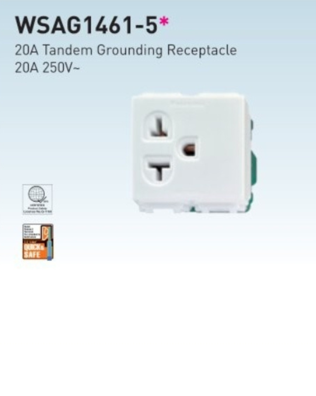 PANASONIC SLIM ART SERIES RECEPTACLE TANDEM W/ GROUND 20A-250V – Niolin ...