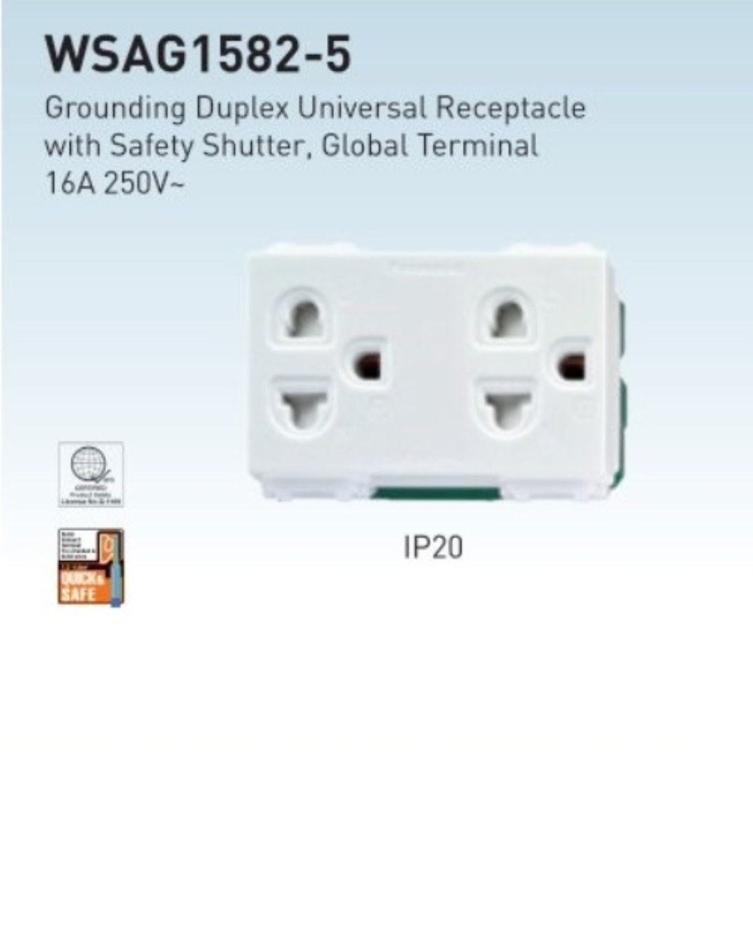 PANASONIC SLIM ART SERIES RECEPTACLE DUPLEX UNIVERSAL w/ ground & shut ...