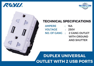 ROYU Duplex Universal Outlet w/ Ground & USB port – Niolin Industrial ...