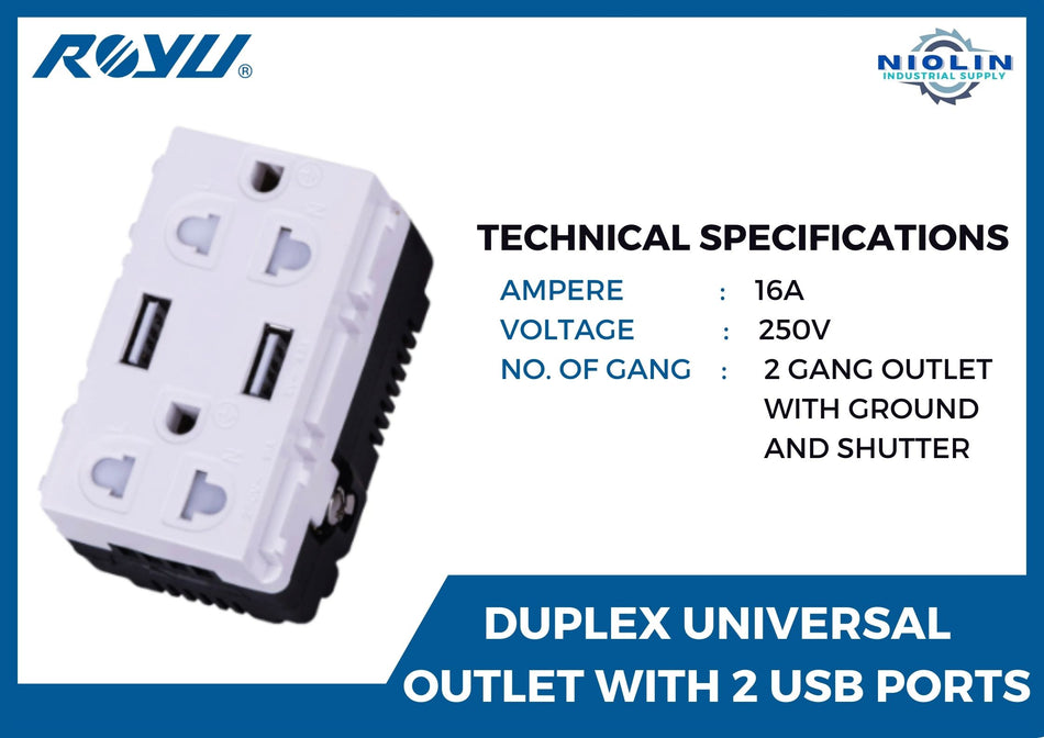 ROYU Duplex Universal Outlet w/ Ground & USB port – Niolin Industrial ...