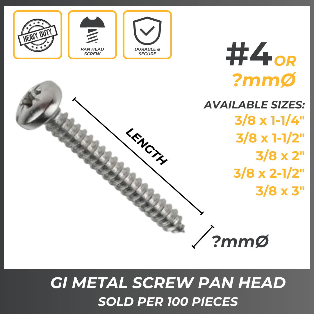 PAN HEAD SCREW PH- 6inches – Niolin Industrial Supply