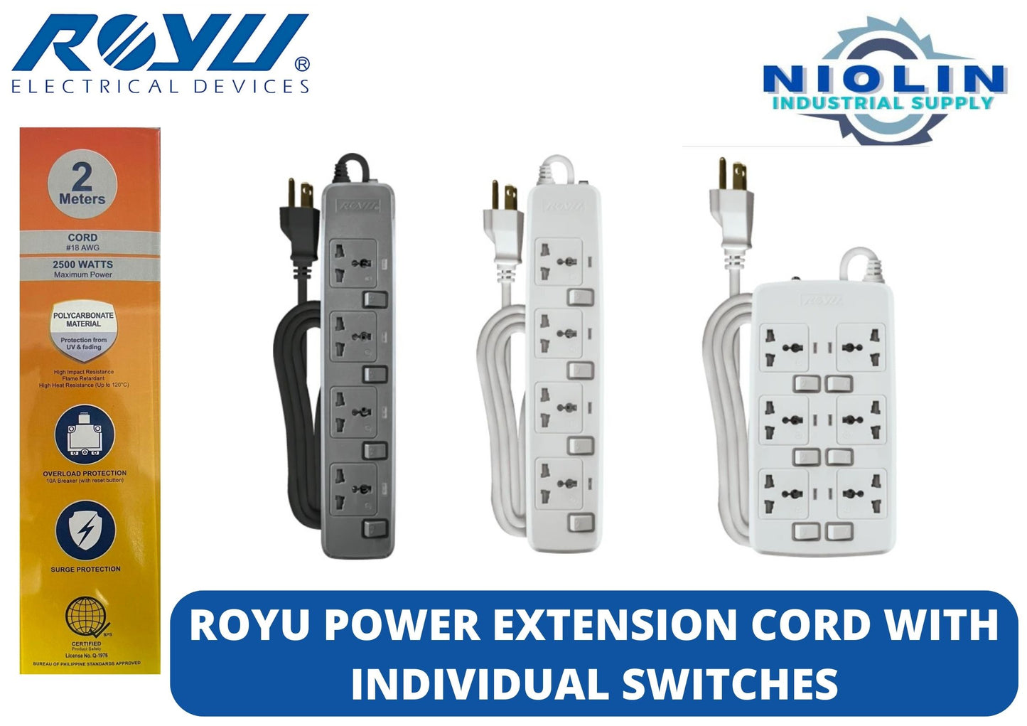 ROYU Power Extension Cord with Individual Switches – Niolin Industrial ...