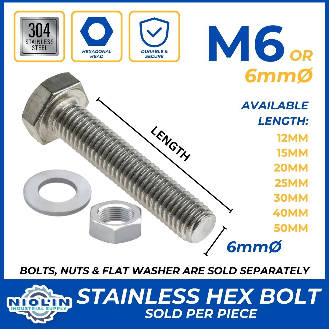 6MM STAINLESS HEX BOLT, NUTS & FLAT WASHER – Niolin Industrial Supply