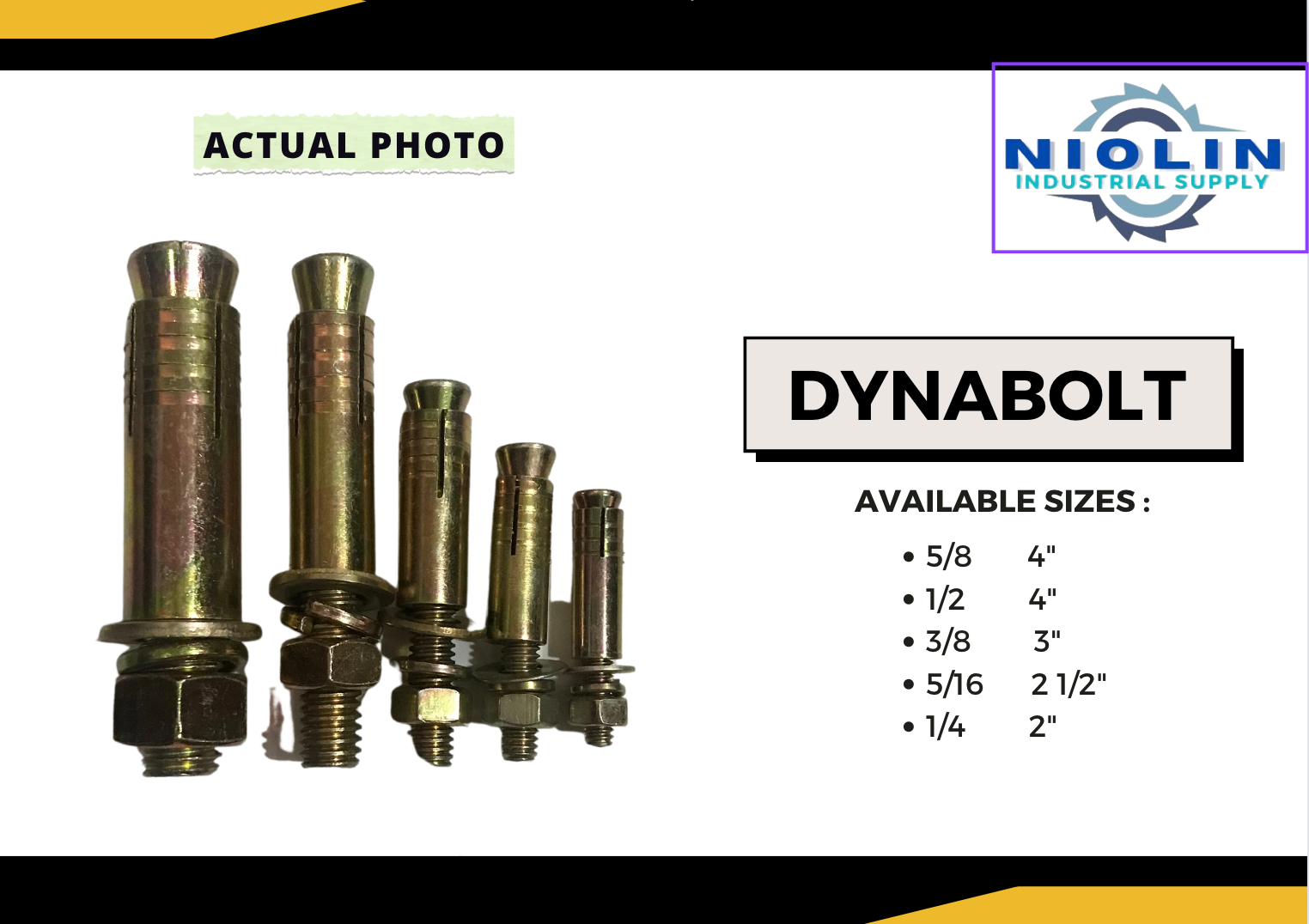 DYNA BOLT ( 1/4inch to 5/8inch ) Sold Per piece – Niolin Industrial Supply