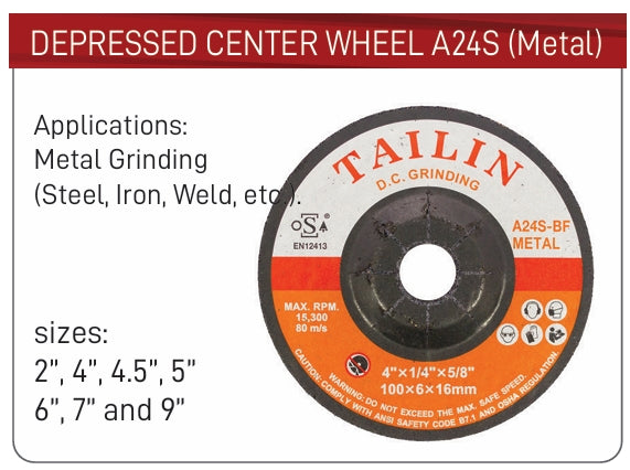 TAILIN GRINDING DISC (A24S METAL) – Niolin Industrial Supply