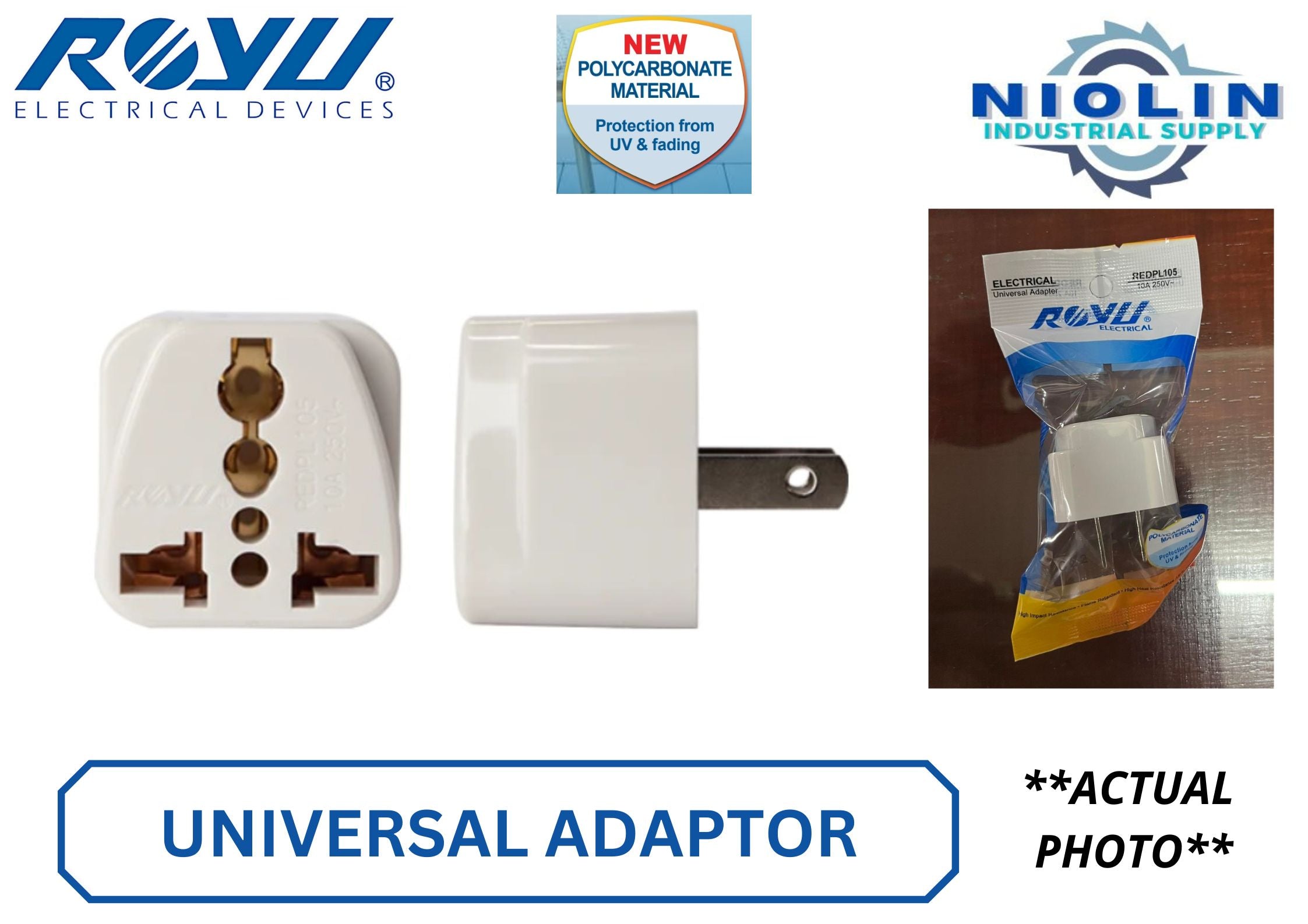 ROYU Universal Socket Adapter 250V - 10A – Niolin Industrial Supply